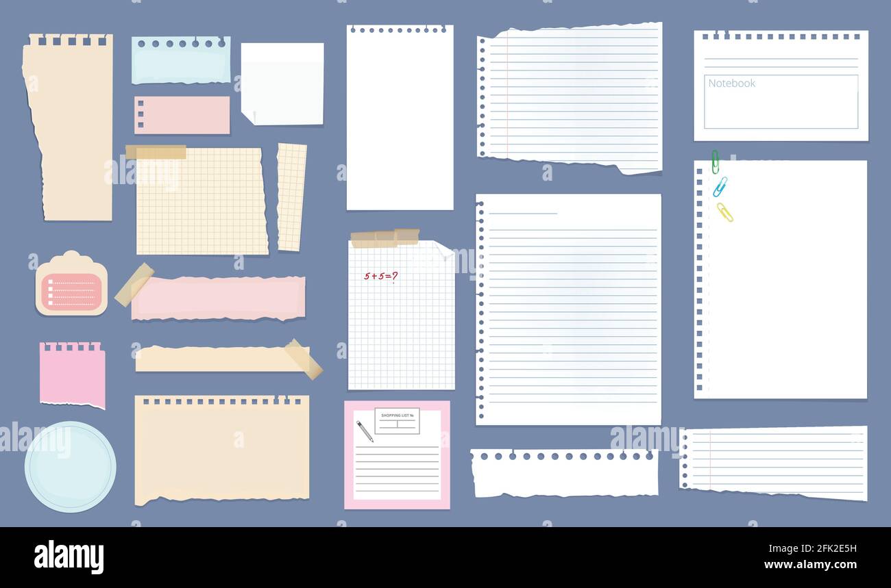 Paper notes. Copybook linear pages lists of notebooks different sizes ...