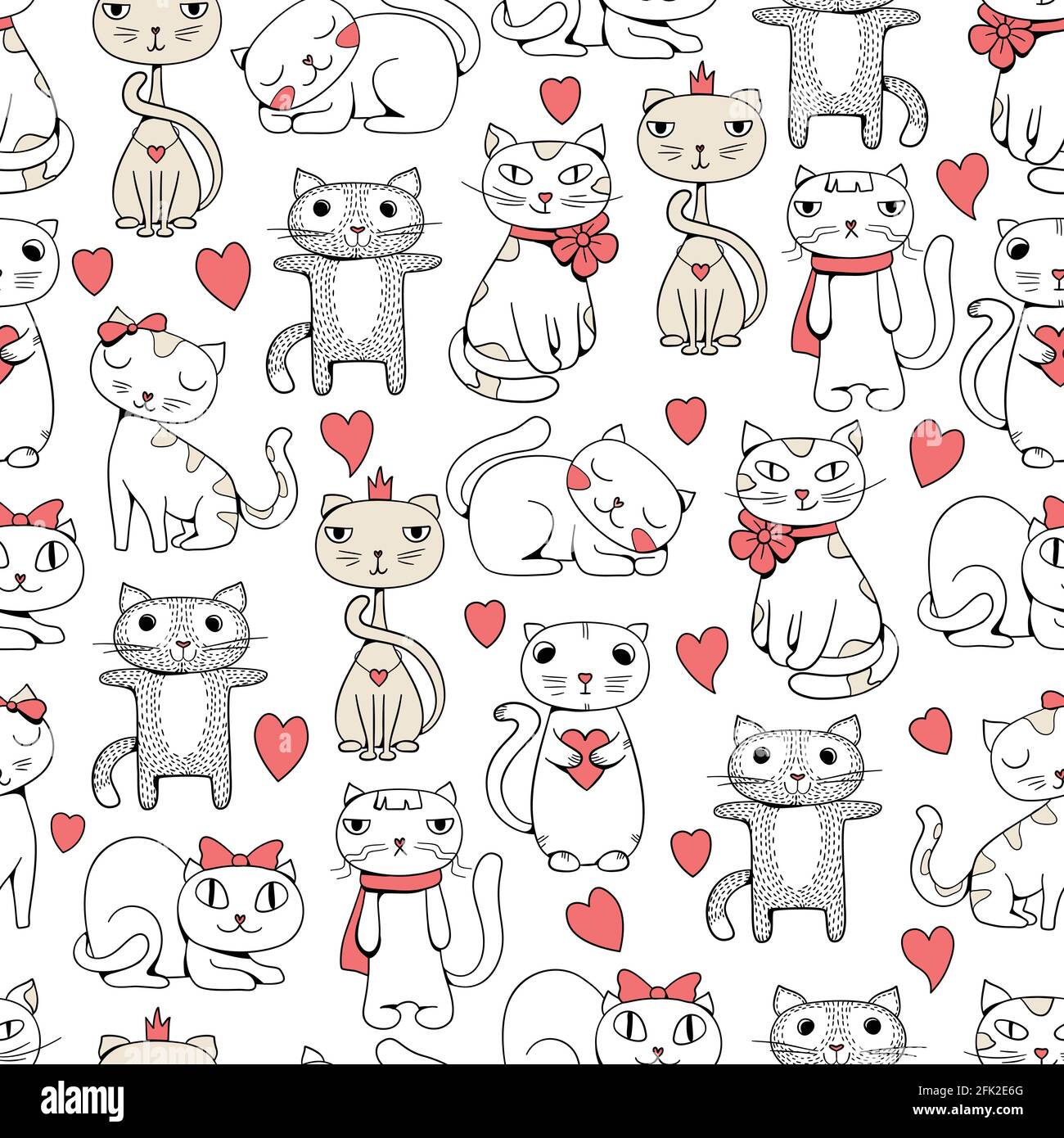 Cute cats seamless. Funny pets doodle pattern for kids textile design ...