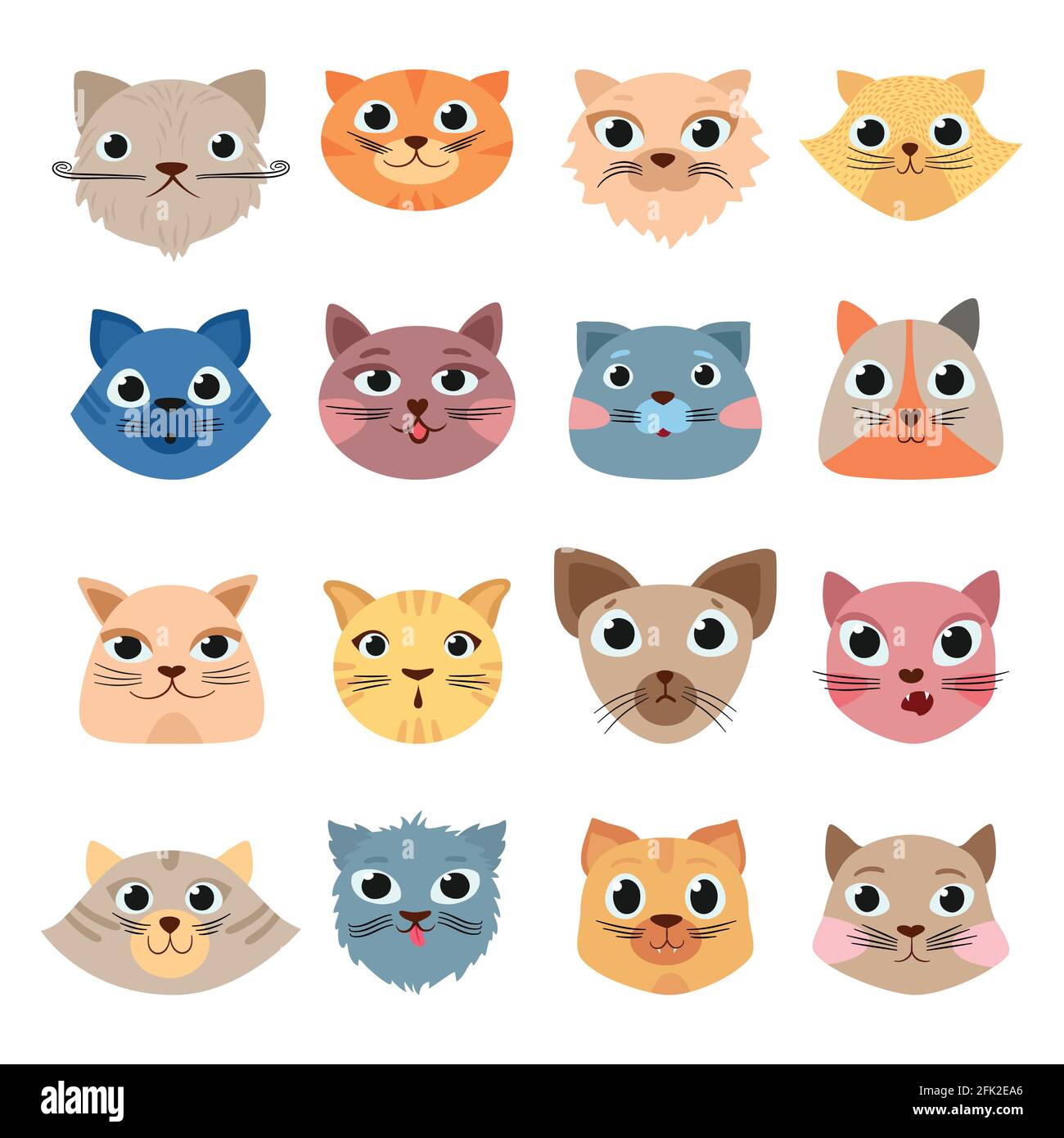 Cats heads. Cute funny domestic animals colored heads happy faces ...