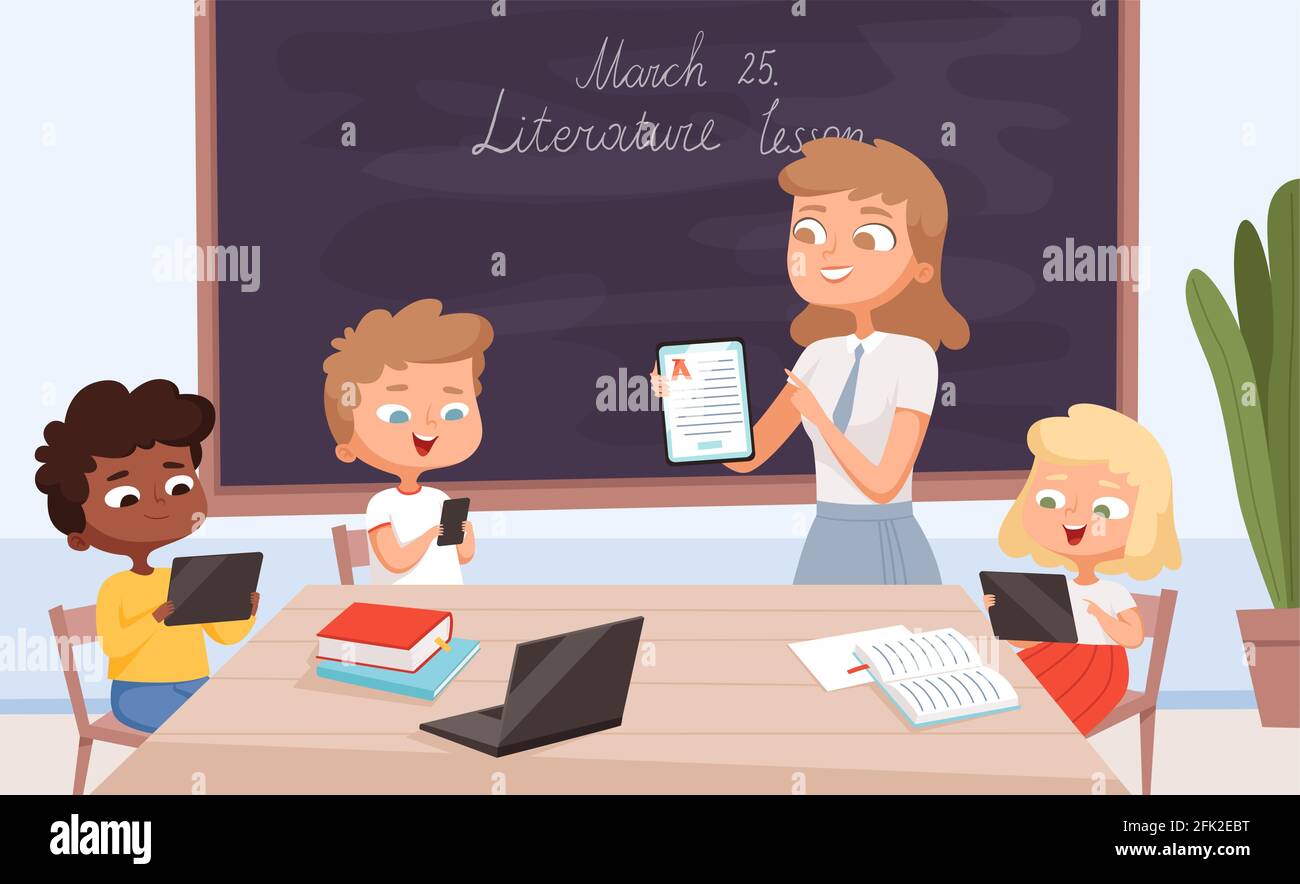 Elementary school classroom with tablet Stock Vector Images - Alamy