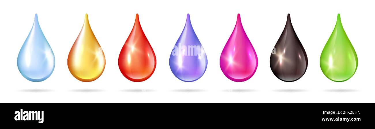 Colorful liquid drops. Isolated oil water honey blood jam droplets ...