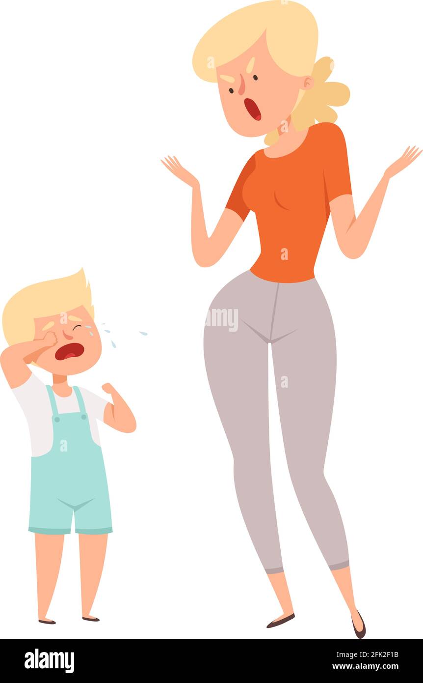 Screaming mother. Little boy cry. Violence and pressure, parents ...