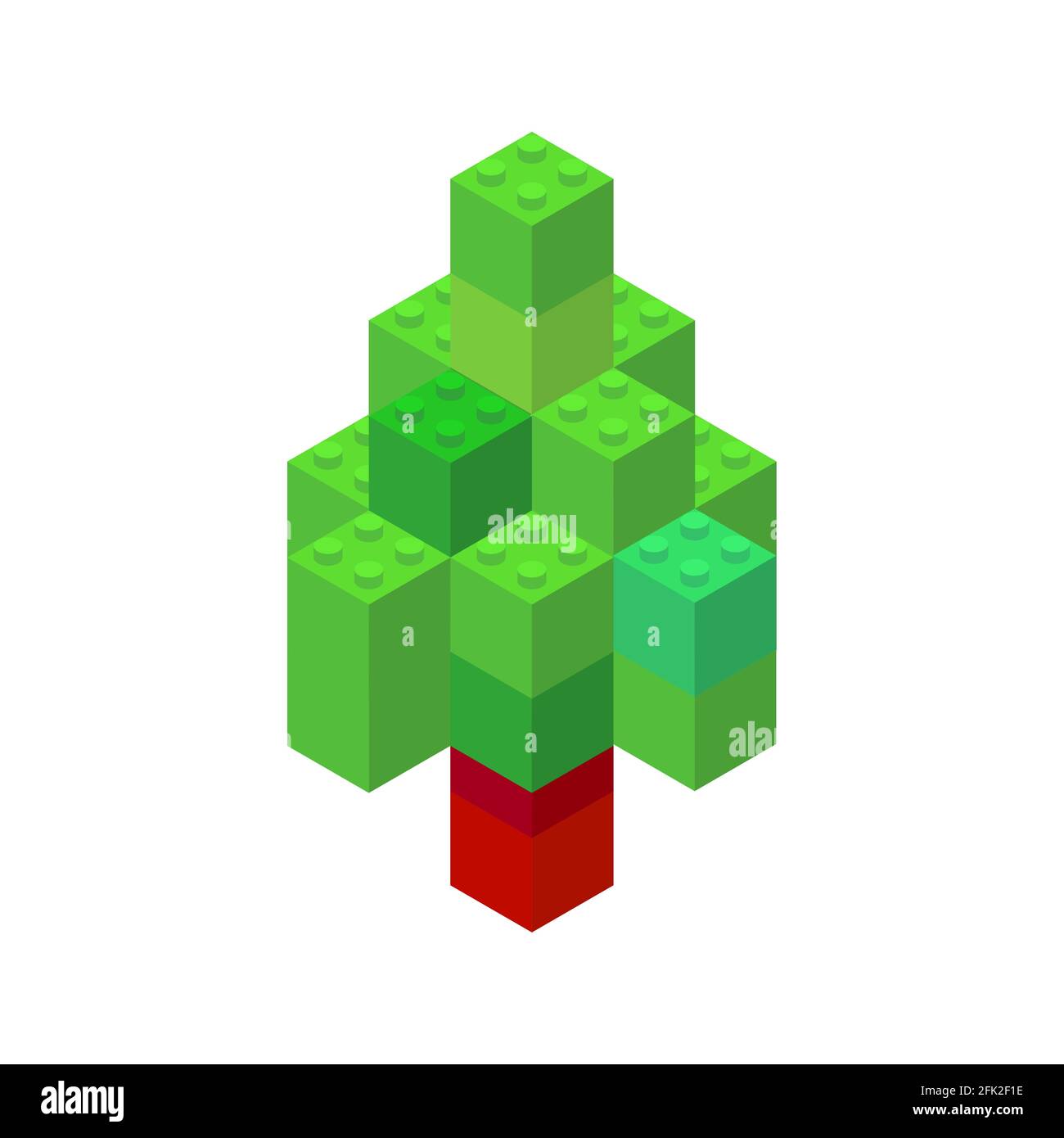 Isometric tree on a white background made of colored plastic blocks ...