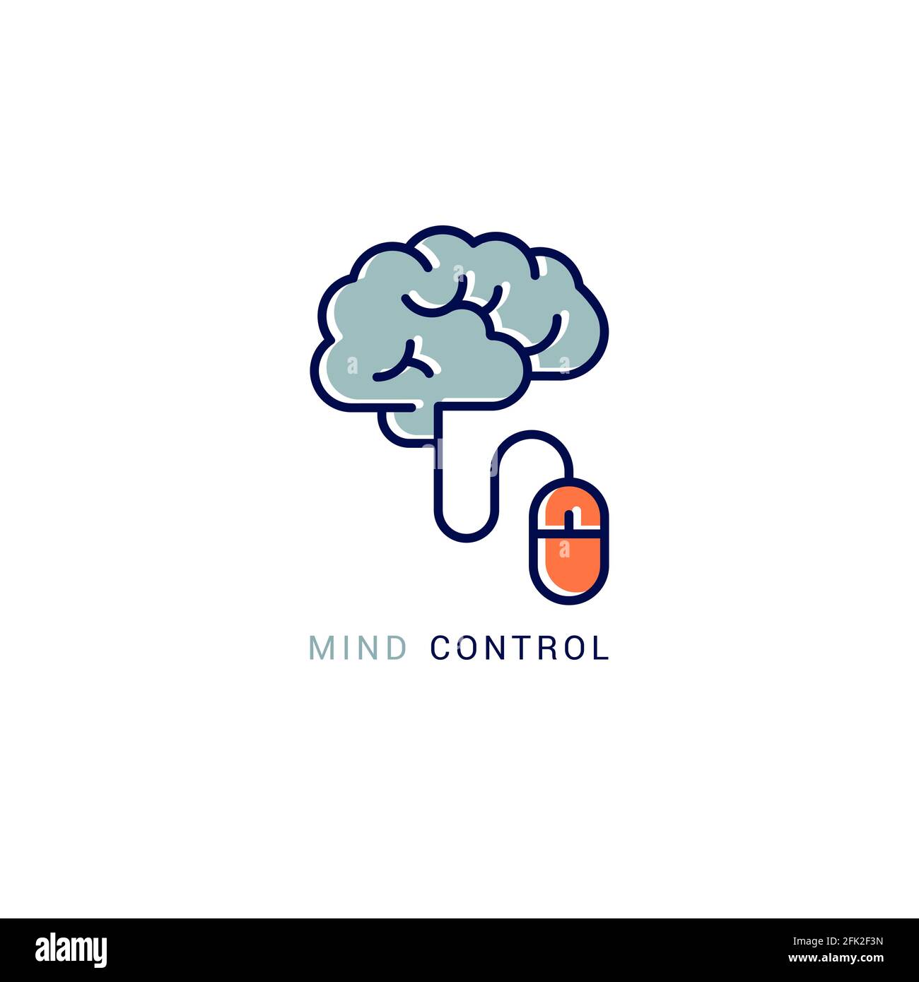 Brain control. Brain with a mouse. Vector color icon of brain control ...