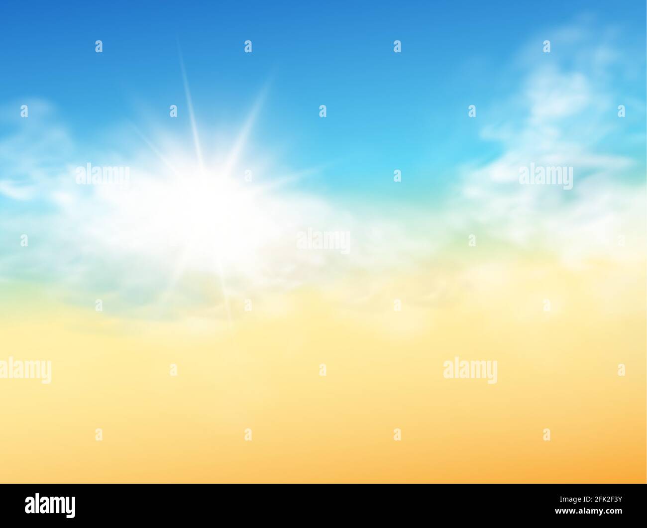 Realistic sky template with transparent cloud and sun. Blue background ...