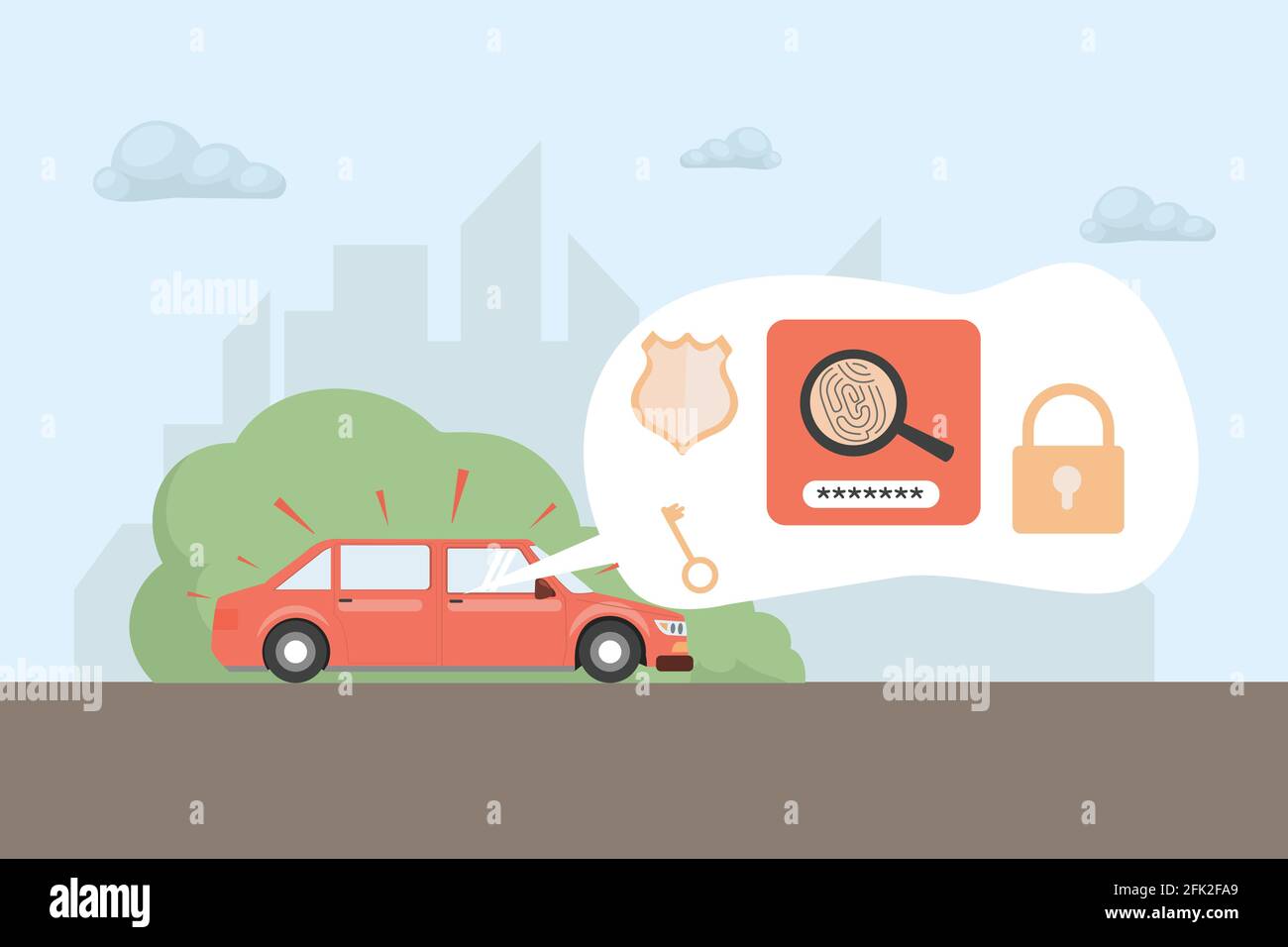 Riding car with security information vector flat illustration. Car ...