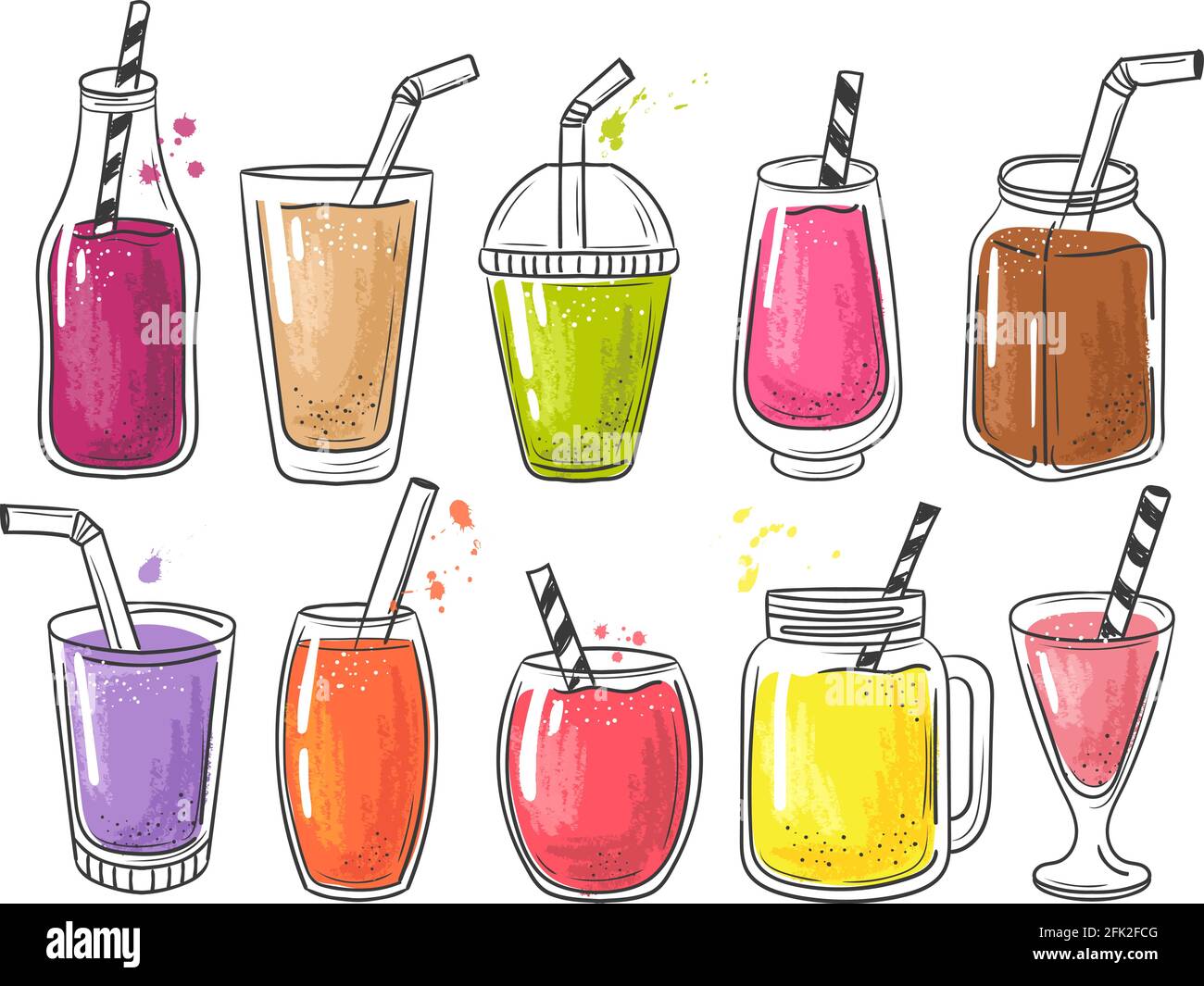 Summer smoothie. Fruits cold healthy drinks vitamin juice vector shake ...