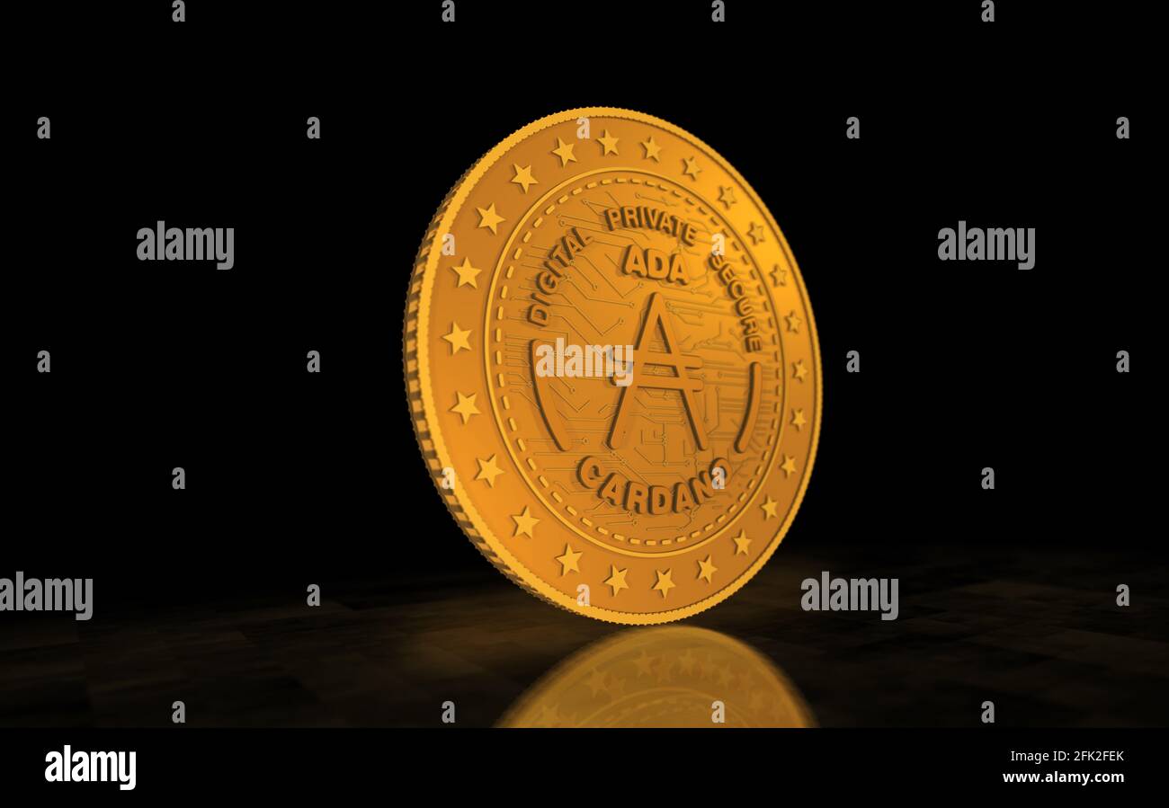 Cardano Ada cryptocurrency symbol gold coin on green screen background ...