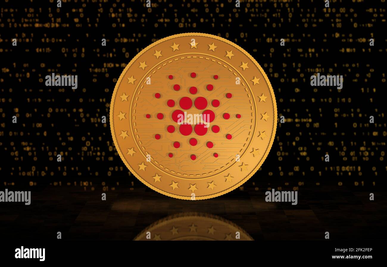 Cardano Ada cryptocurrency symbol gold coin on green screen background ...