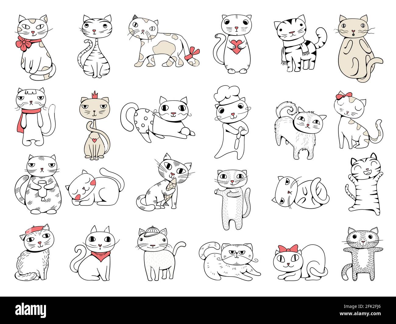 Cats. Domestic pets funny hand drawn animals vector collection Stock ...