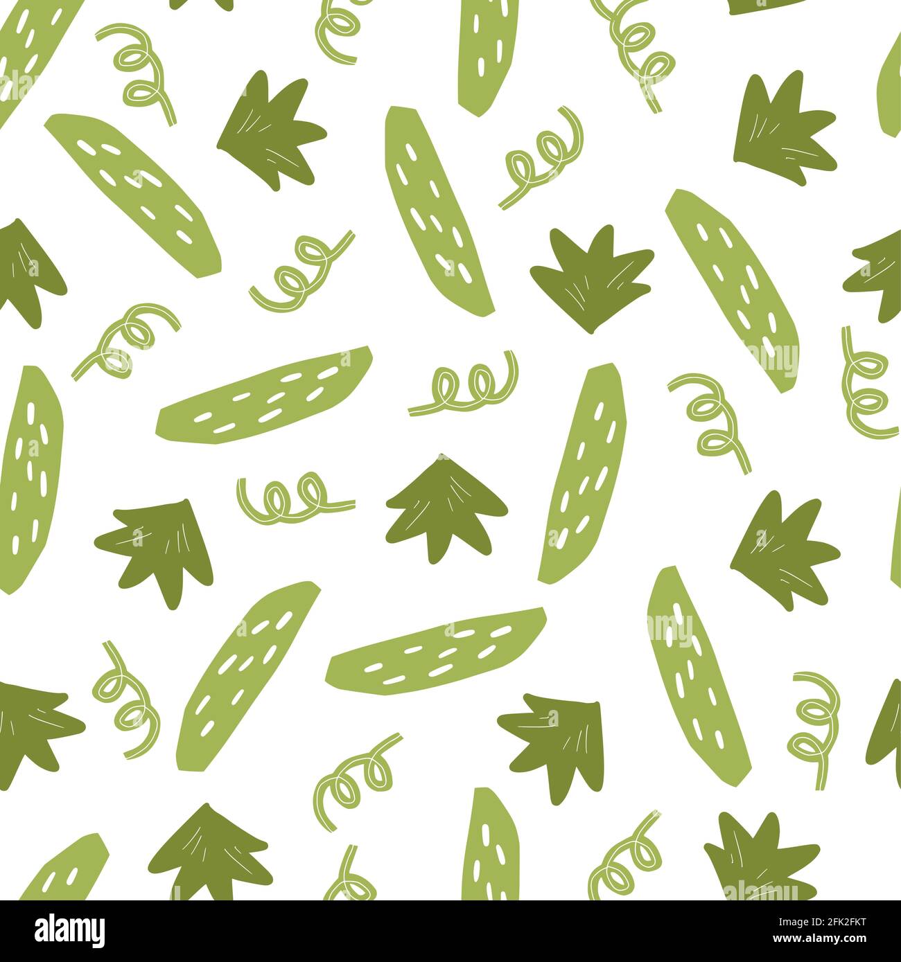 Hand drawn seamless pattern of simple green cucumber. Doodle sketch ...