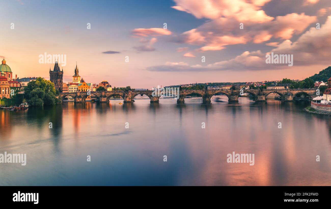 Famous iconic image of Charles bridge, Prague, Czech Republic. Concept ...