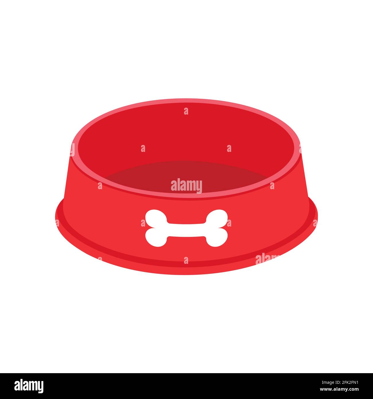 Empty dog food bowl with bone icon. Red pet plastic plate for kibble or ...