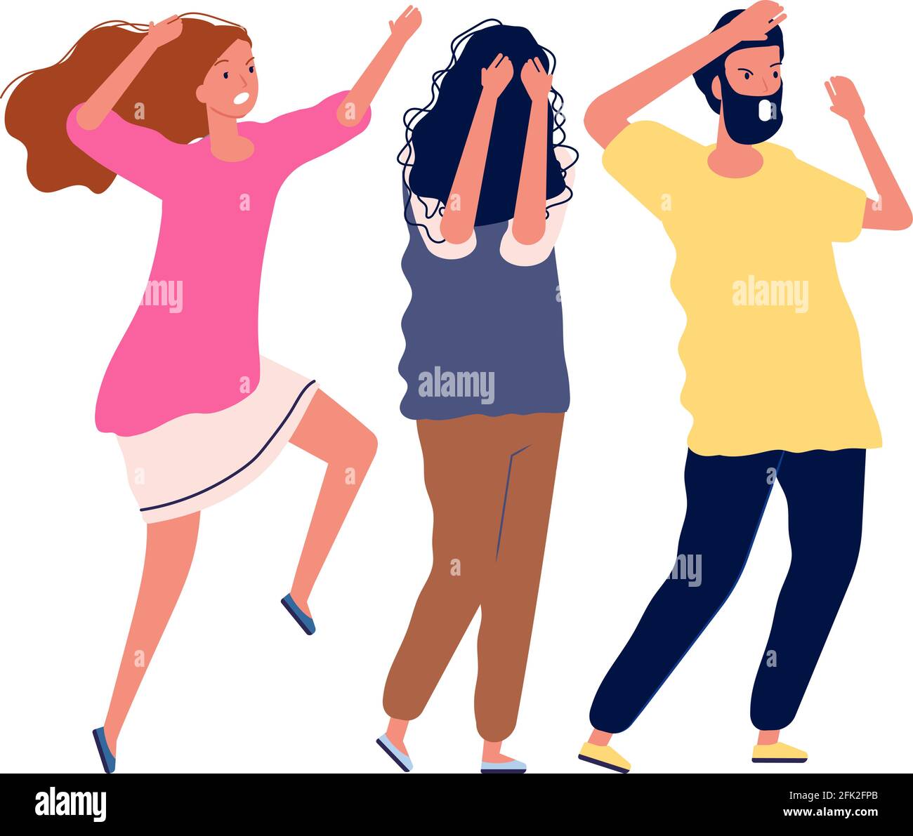 Scared people. Man woman scream with fear. Isolated frightened persons ...