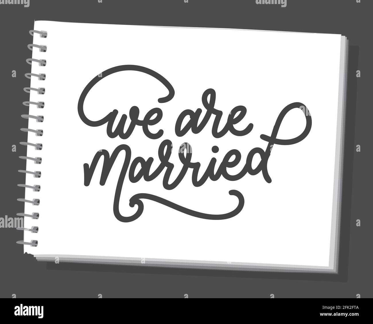 We are married hand lettering with swirl art on white background. Hand ...
