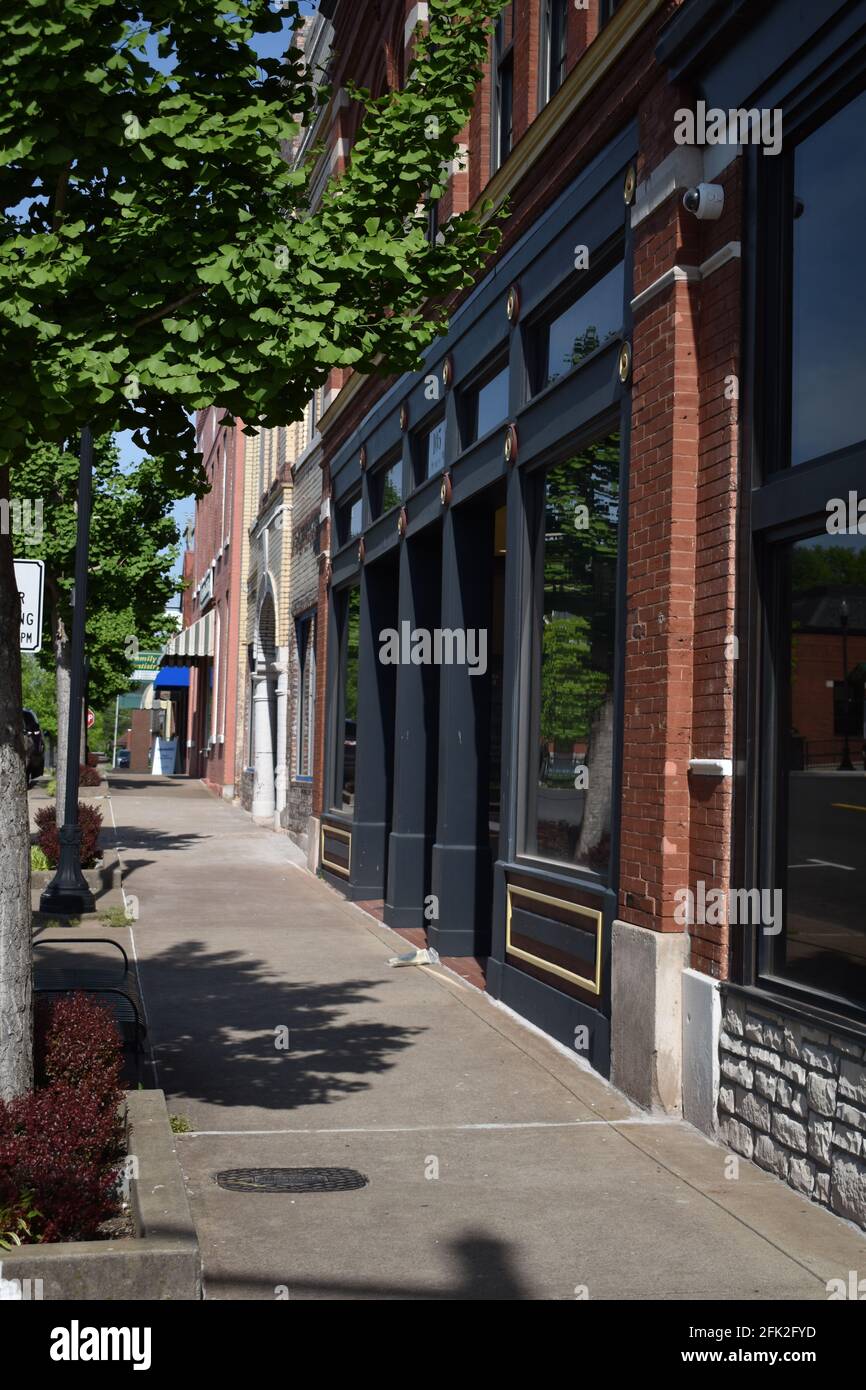 View of Main Street Businesses In Small Town Stock Photo - Alamy