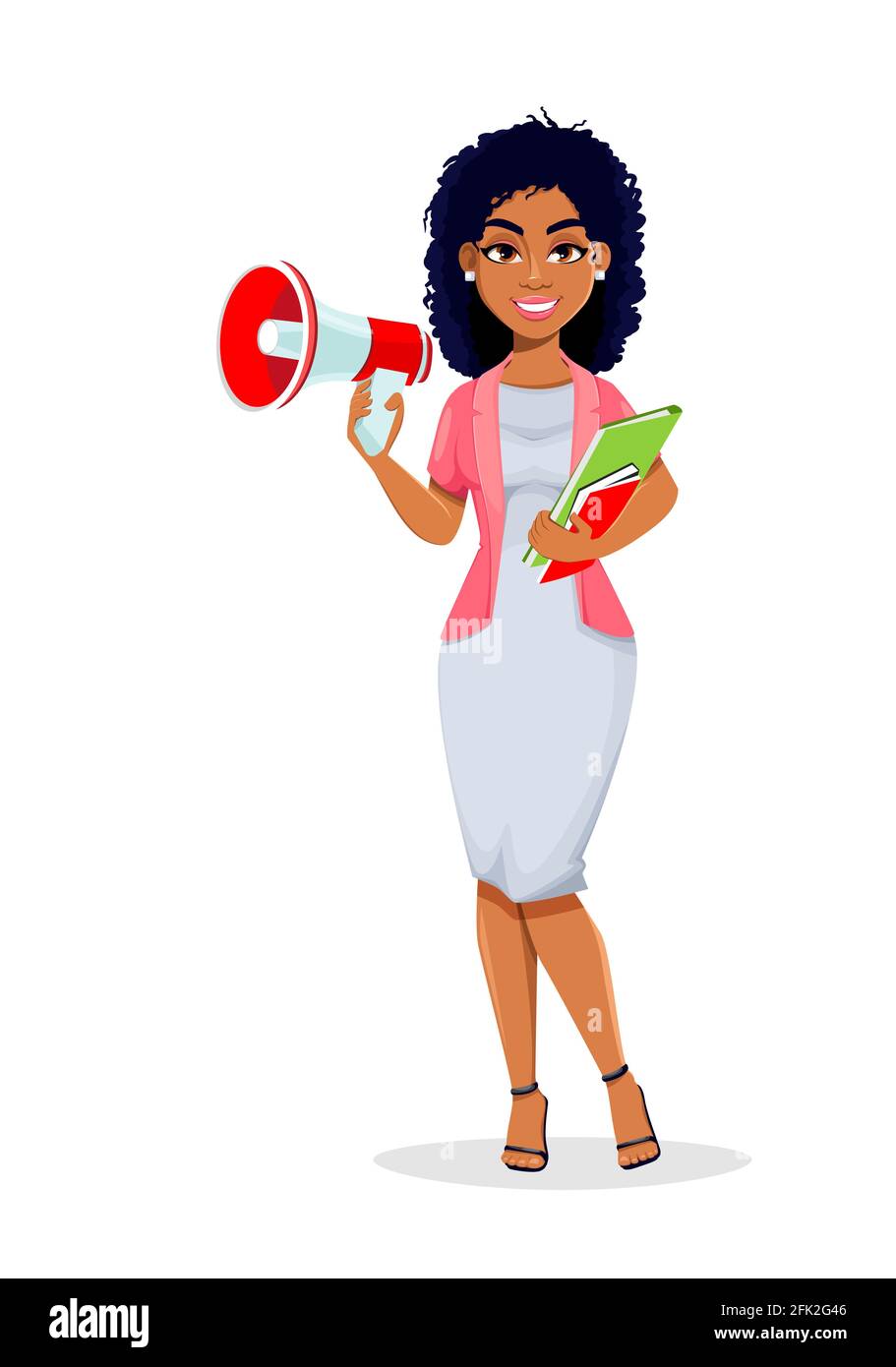 African American business woman making announcement via loudspeaker ...