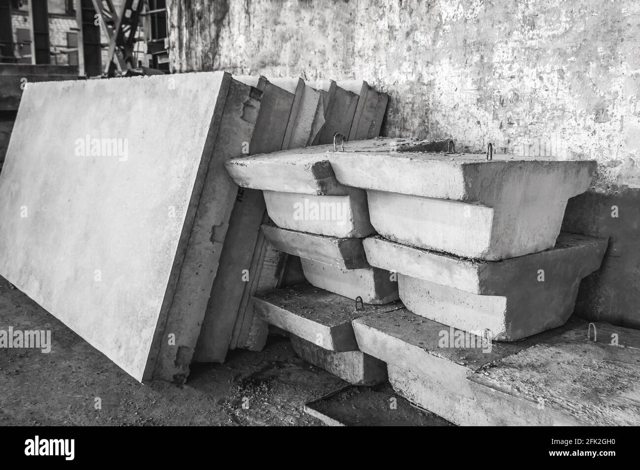 Cement building blocks stacked on pallets used for transportation and ...