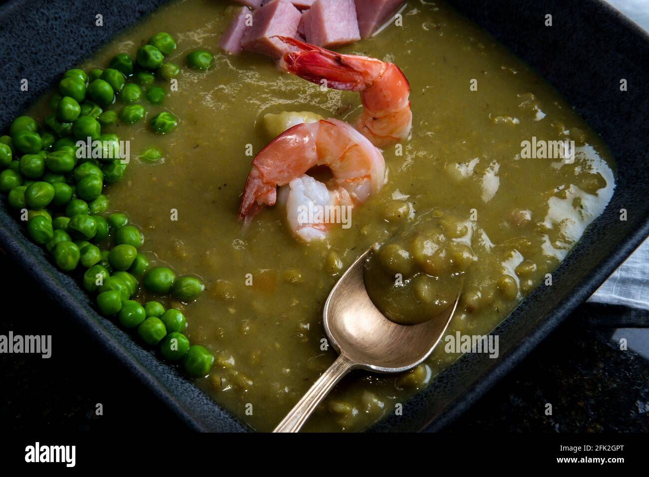 British split pea soup with shrimp and cubed ham Stock Photo - Alamy