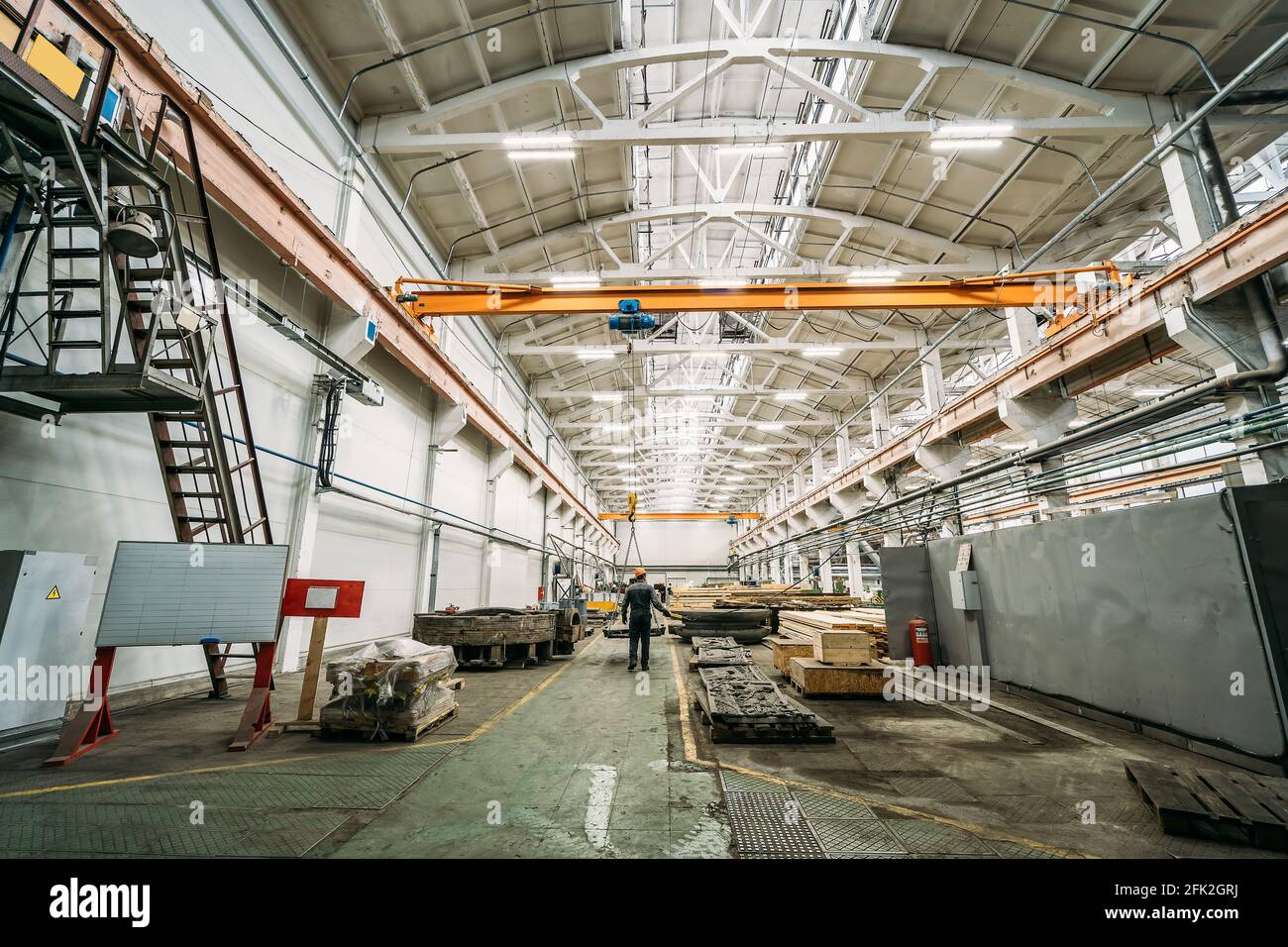 Typical factory workshop inside, production wooden molds and steel ...