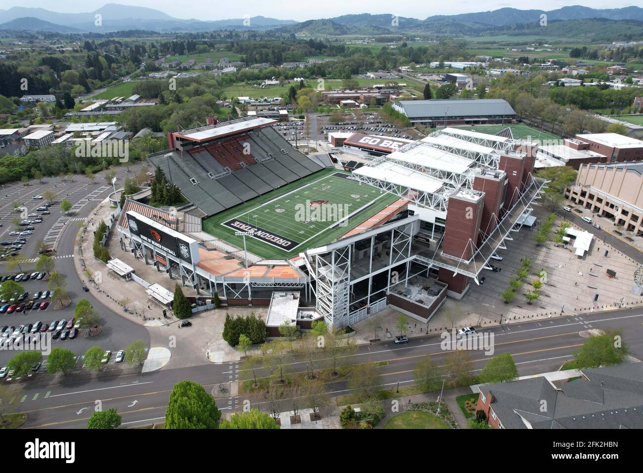 An aerial view of Reser Stadium on the campus of Oregon State, Friday ...