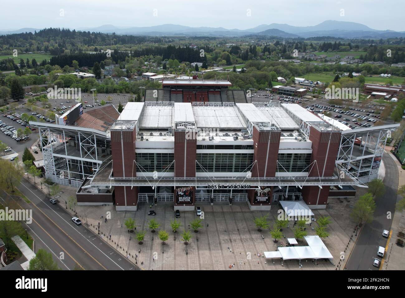 An aerial view of Reser Stadium on the campus of Oregon State, Friday ...