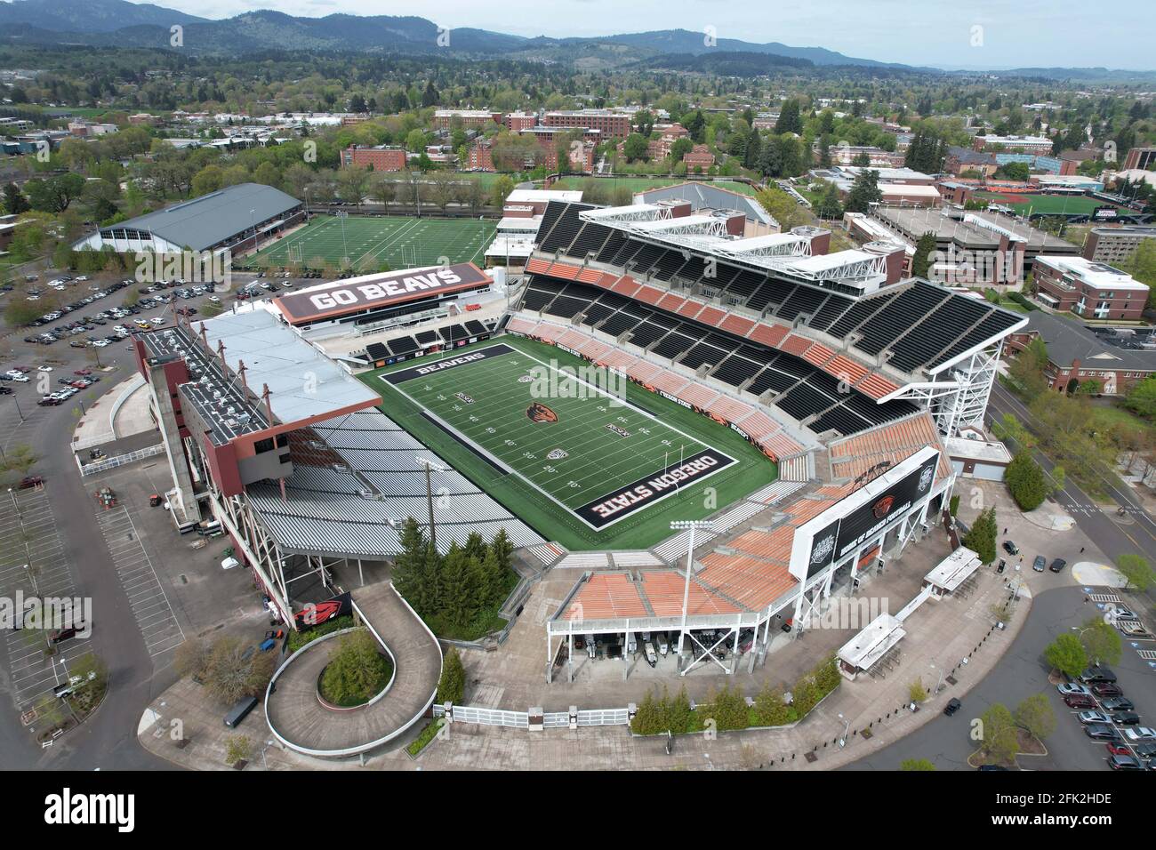 An aerial view of Reser Stadium on the campus of Oregon State, Friday ...