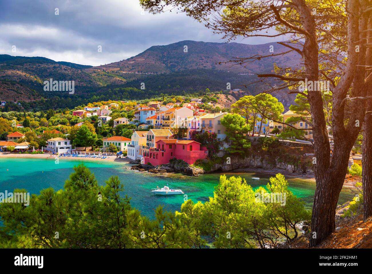 Turquoise colored bay in Mediterranean sea with beautiful colorful ...