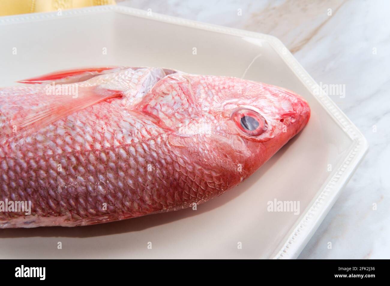 Fresh whole head-on raw unseasoned red snapper ready to be prepaired ...