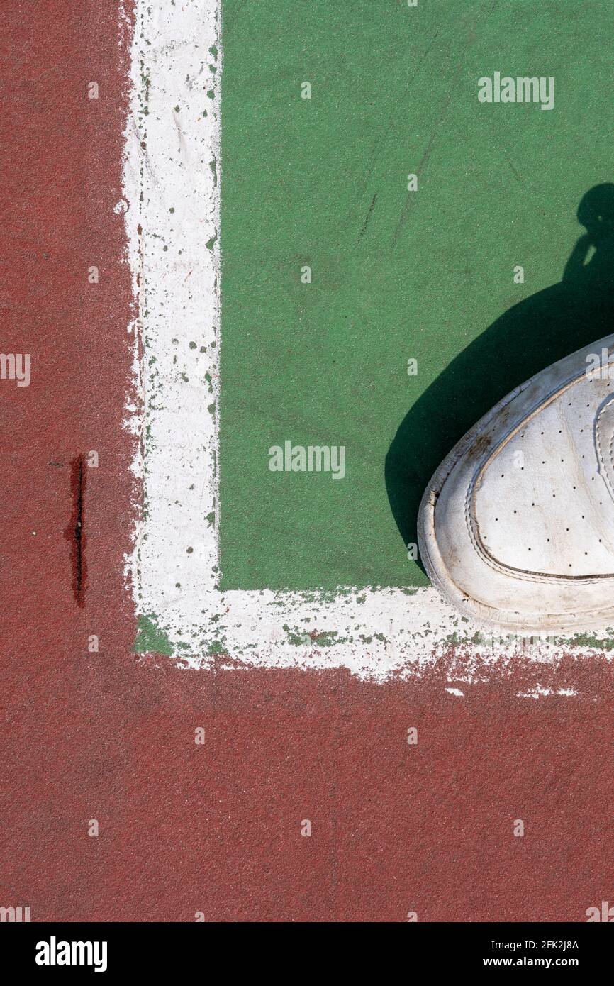 basketball court corner with white shoe Stock Photo - Alamy
