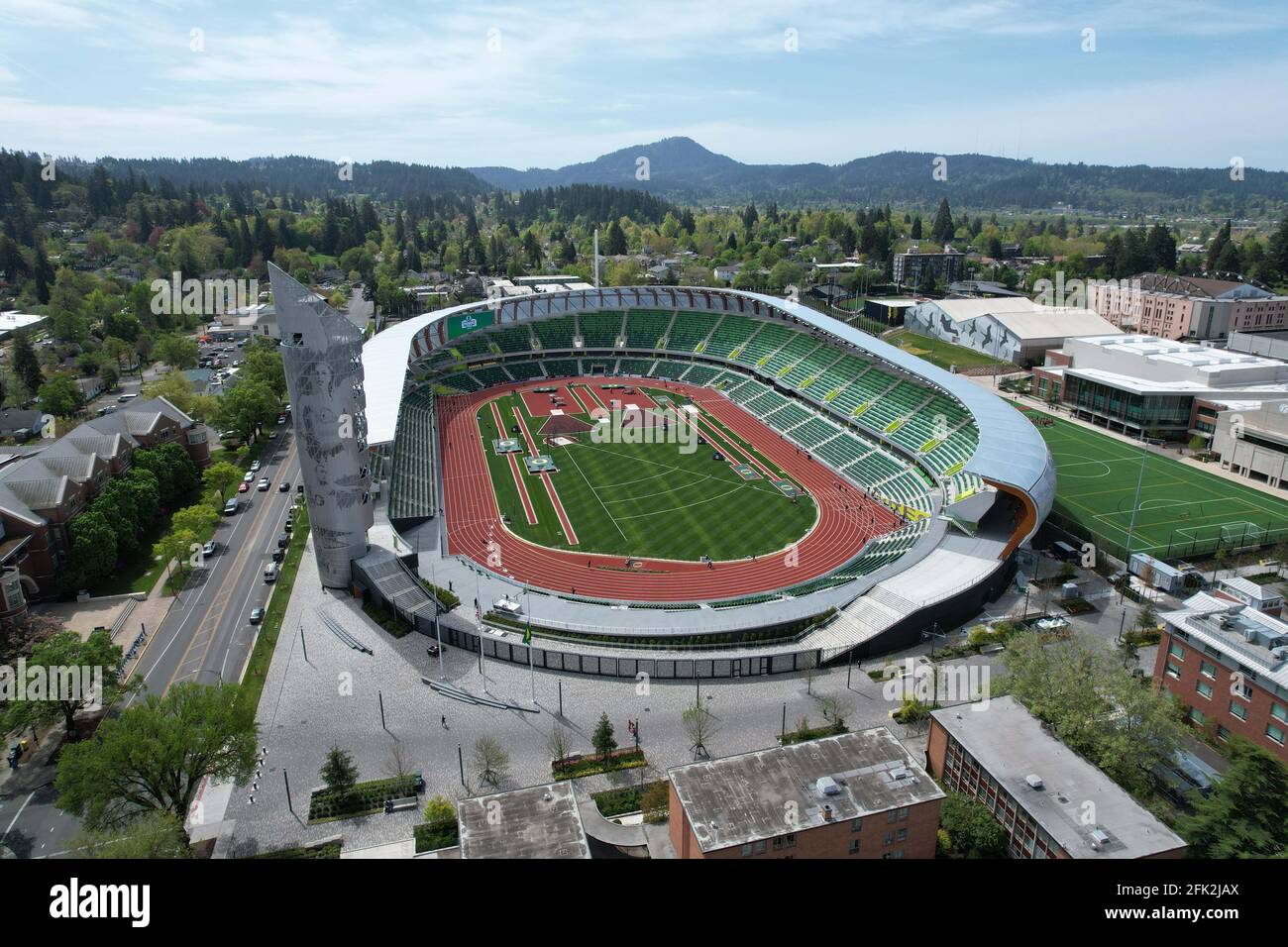 An aerial view of Hayward Field on the campus of the University of ...