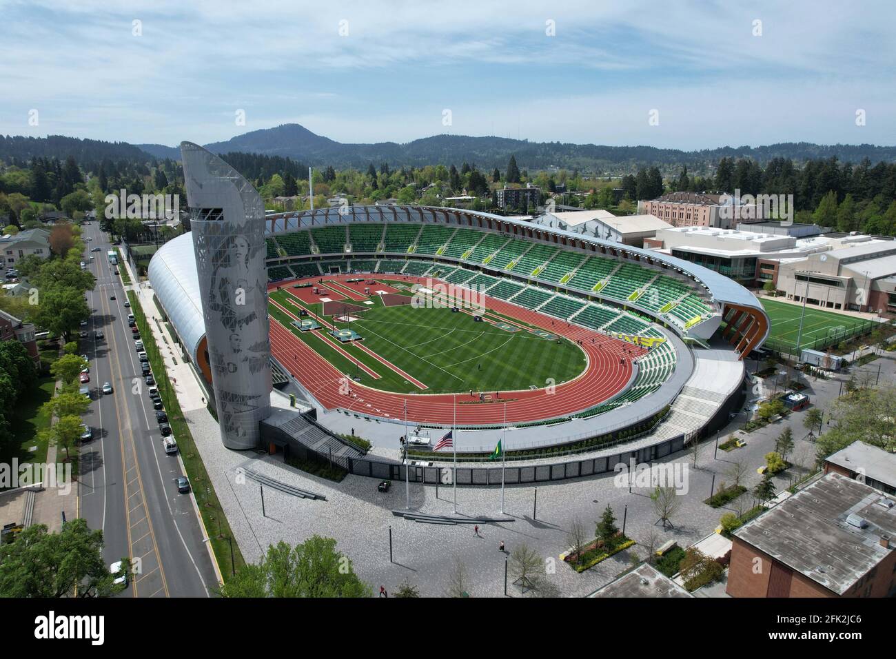 An aerial view of Hayward Field on the campus of the University of ...