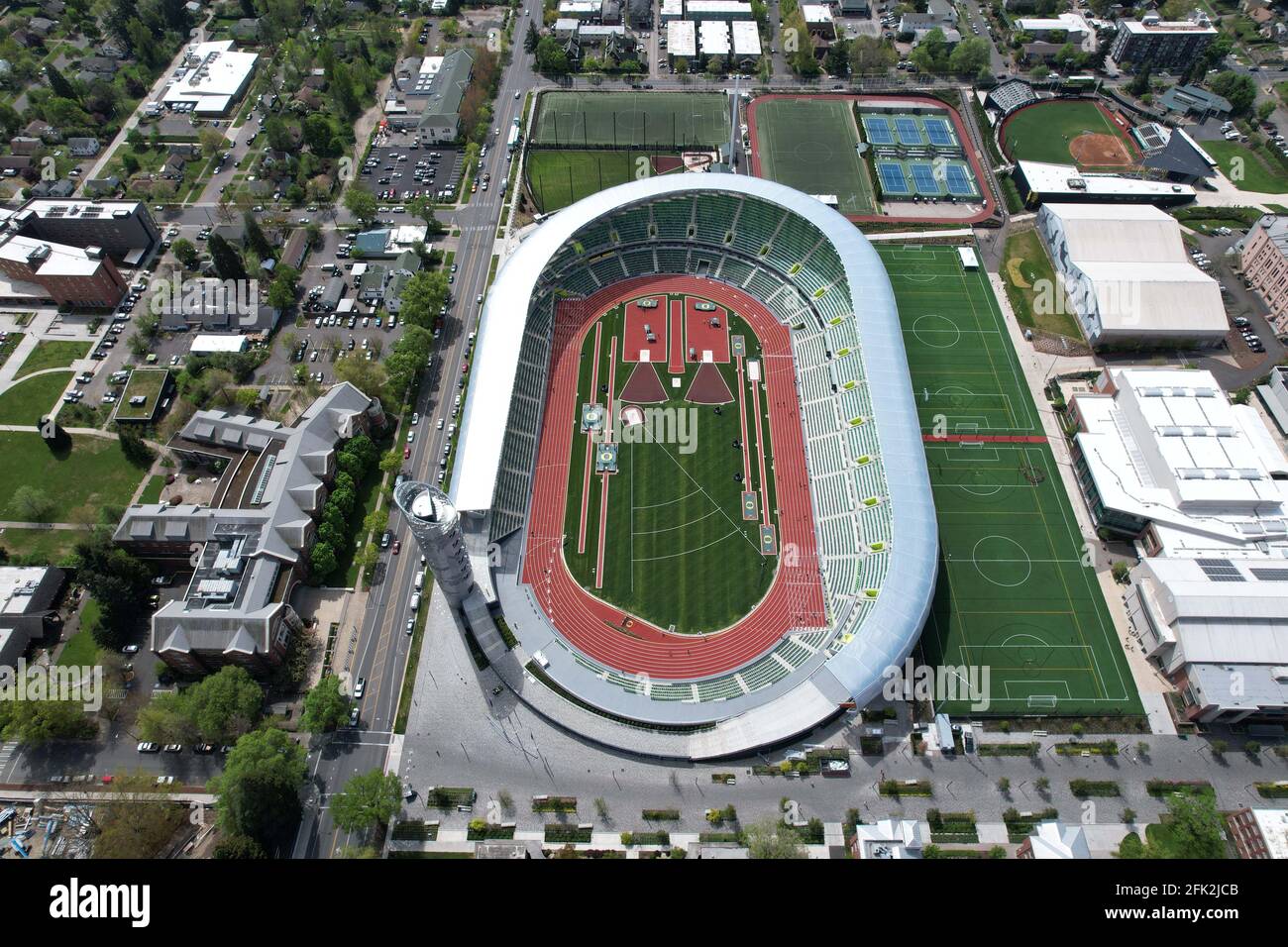 An aerial view of Hayward Field on the campus of the University of ...
