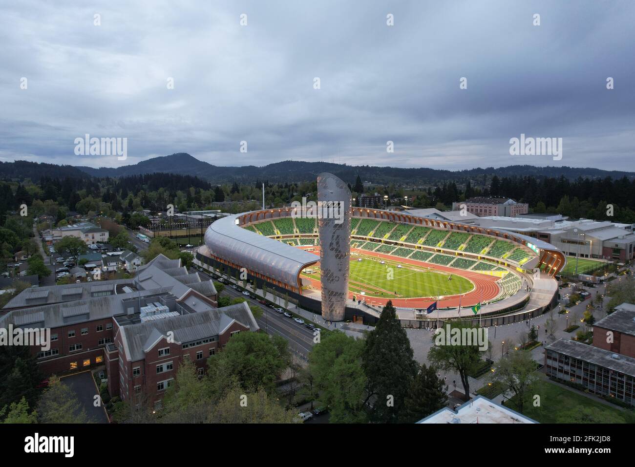 An aerial view of Hayward Field on the campus of the University of ...