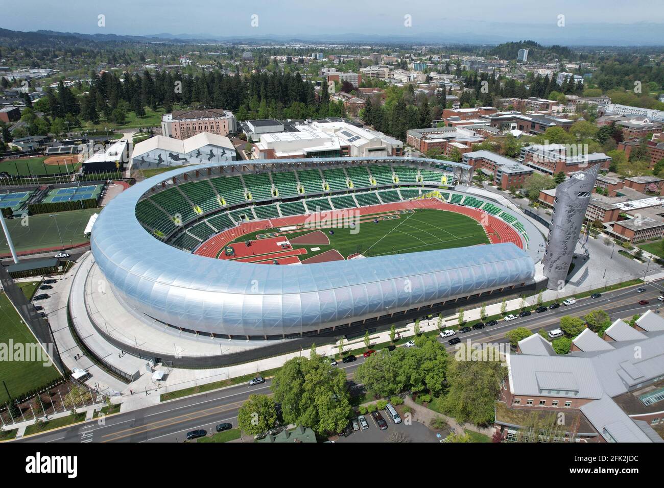 An aerial view of Hayward Field on the campus of the University of ...