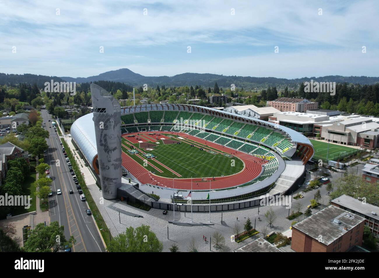 An aerial view of Hayward Field on the campus of the University of ...