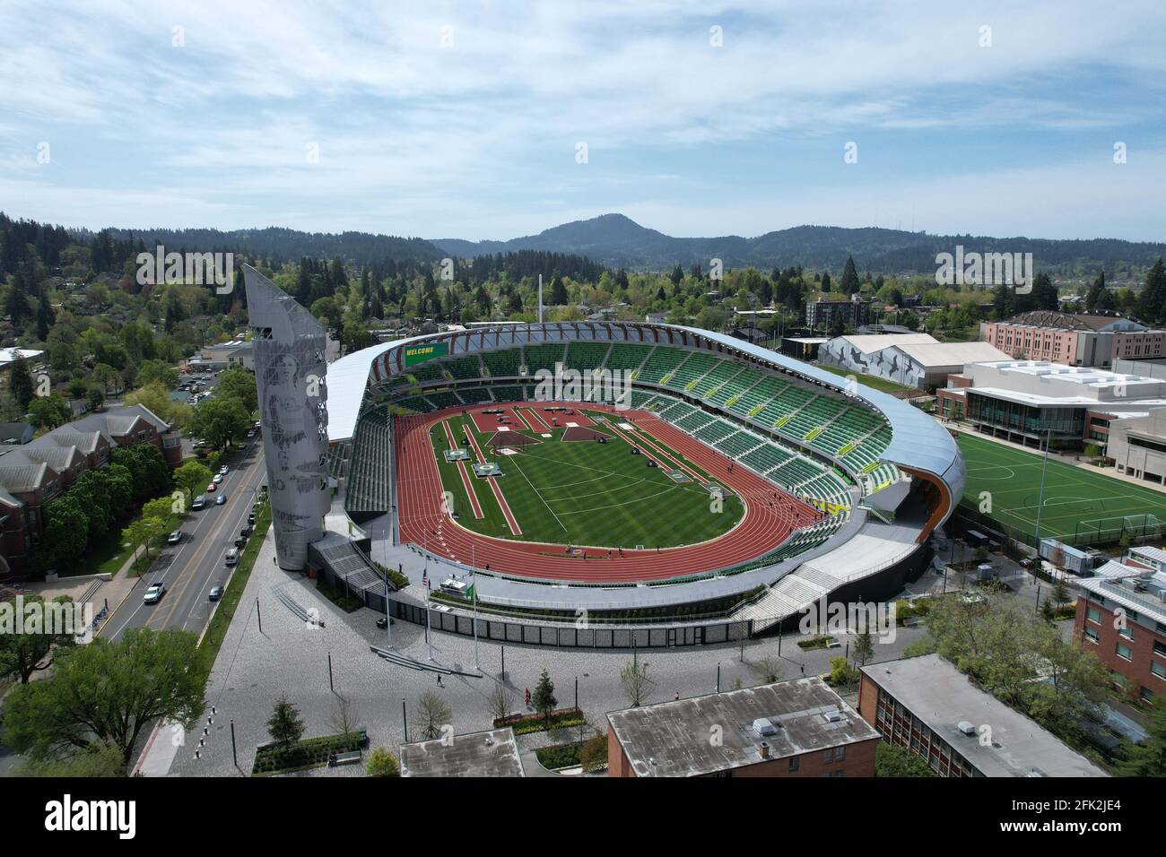 An aerial view of Hayward Field on the campus of the University of ...