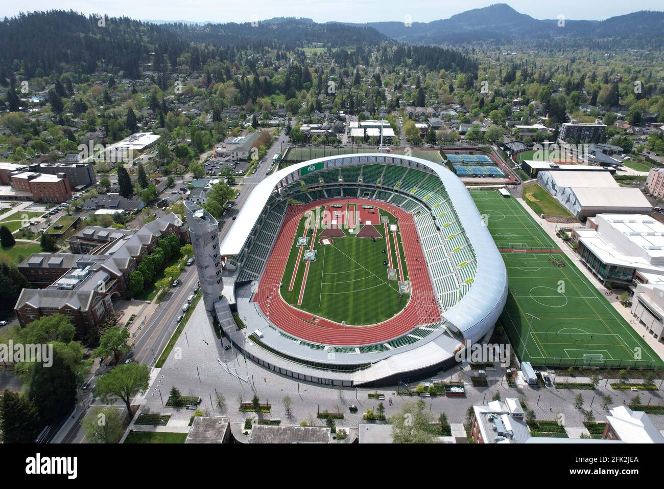 An aerial view of Hayward Field on the campus of the University of ...