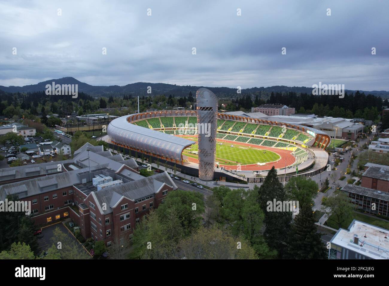 An aerial view of Hayward Field on the campus of the University of ...