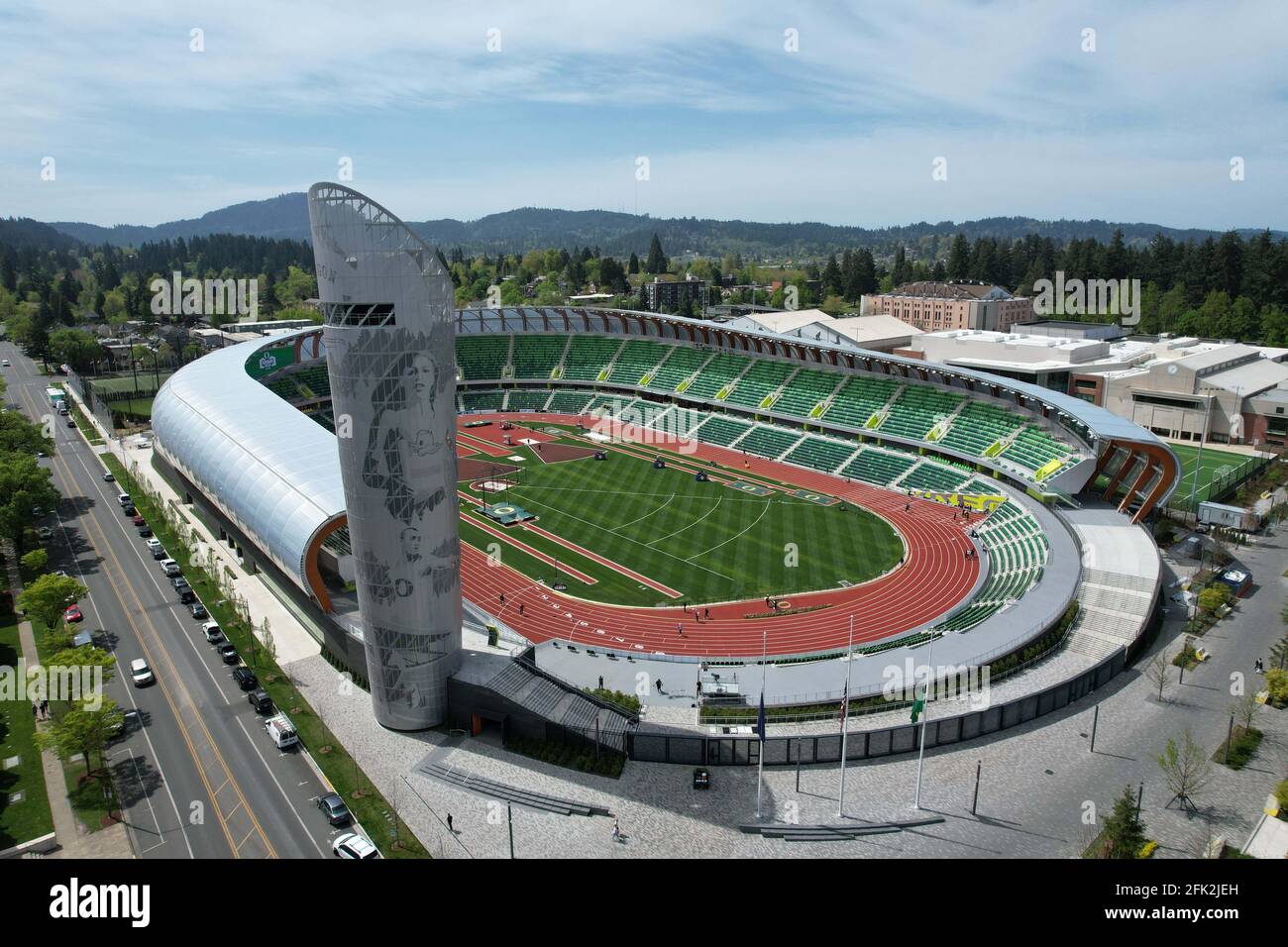 An aerial view of Hayward Field on the campus of the University of ...