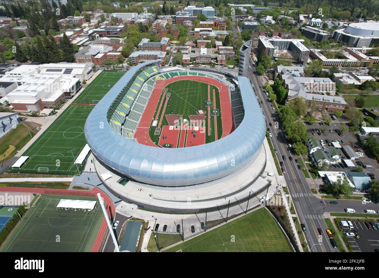 An aerial view of Hayward Field on the campus of the University of ...