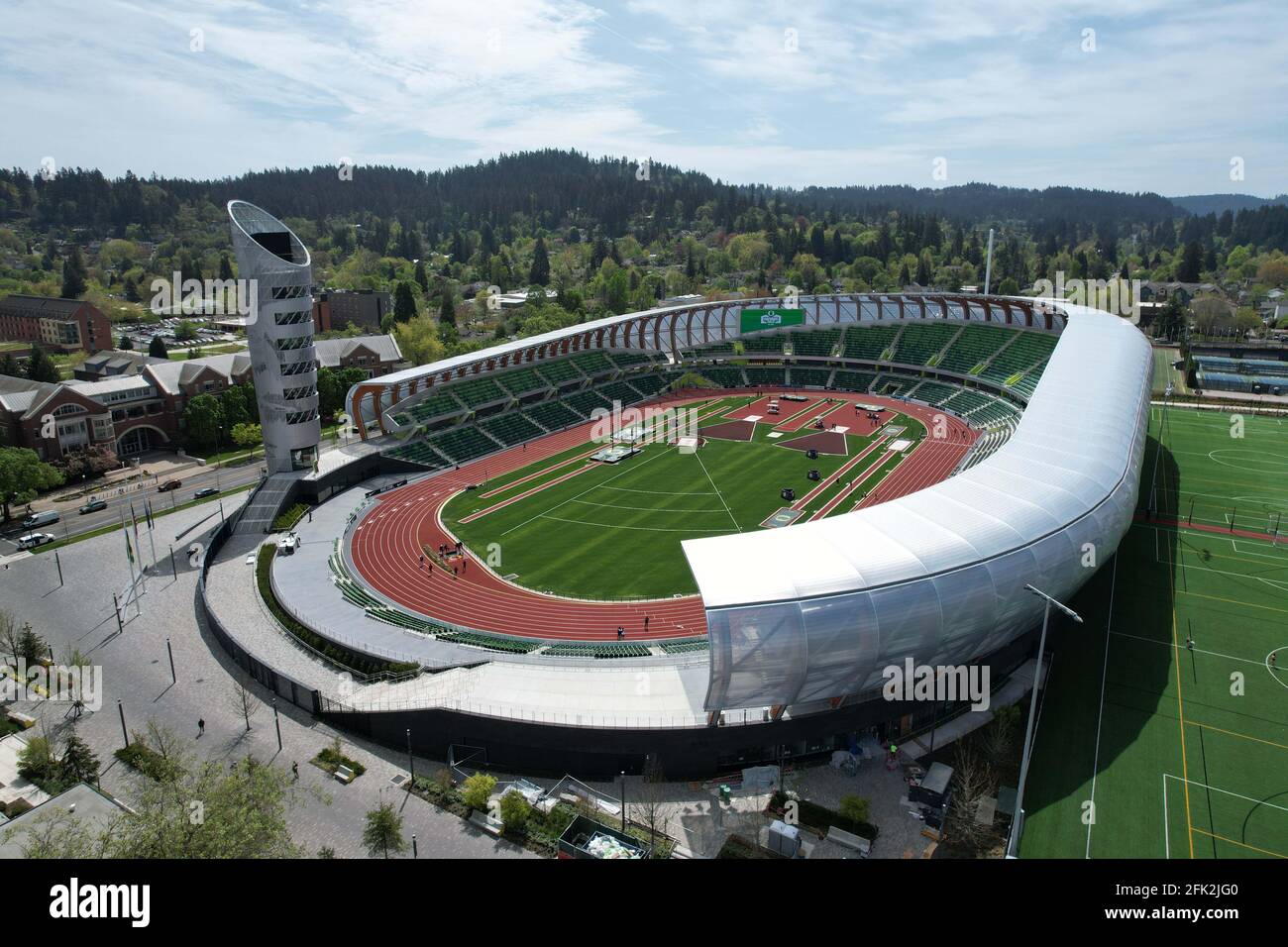 An aerial view of Hayward Field on the campus of the University of ...