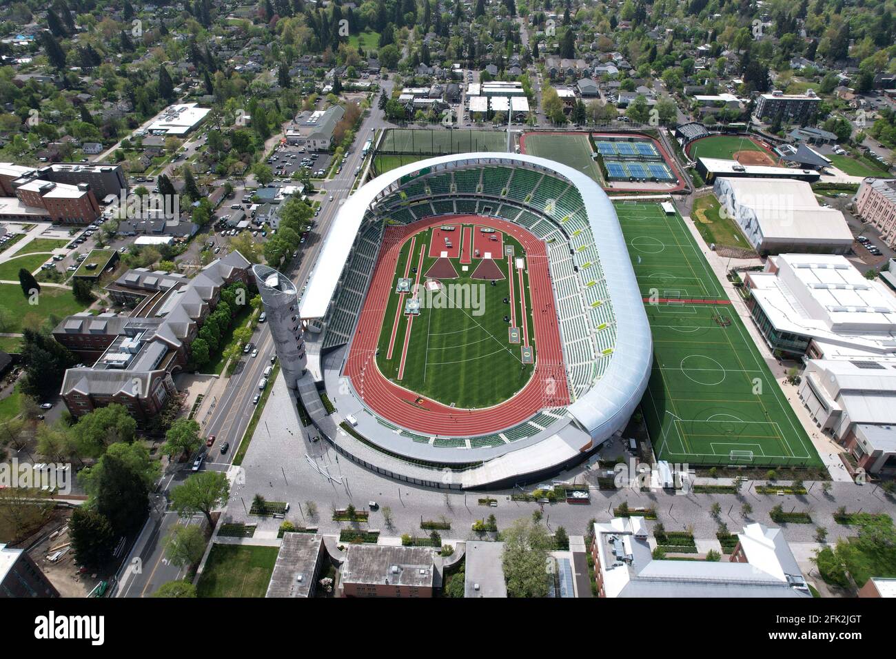 An aerial view of Hayward Field on the campus of the University of ...