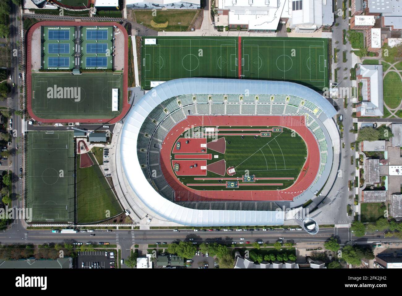An aerial view of Hayward Field on the campus of the University of ...