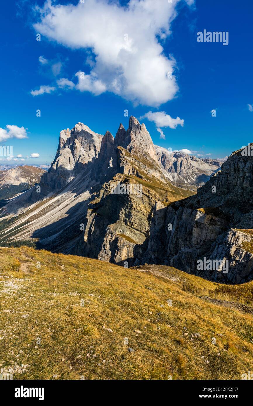 View on Seceda peak. Trentino Alto Adige, Dolomites Alps, South Tyrol ...