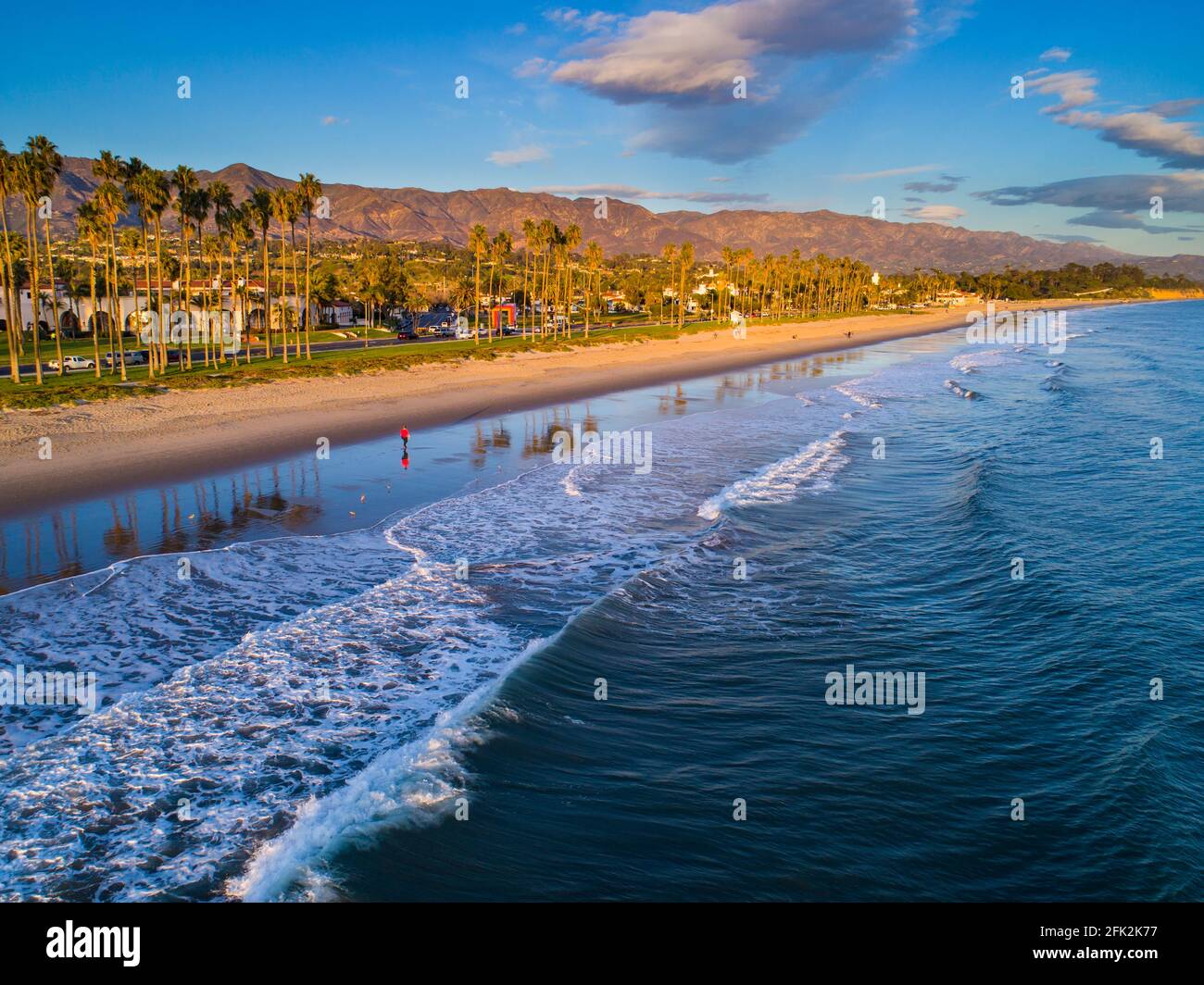 aerial view of East Beach at sunset, Santa Barbara, California Stock ...
