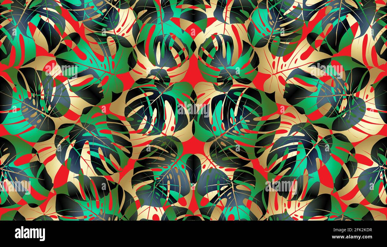 Monstera tropical leaf vector illustration. Summer print. Vector banner ...