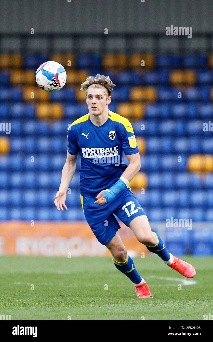London, UK. 27th Apr, 2021. Jack Rudoni of AFC Wimbledon on the ball ...