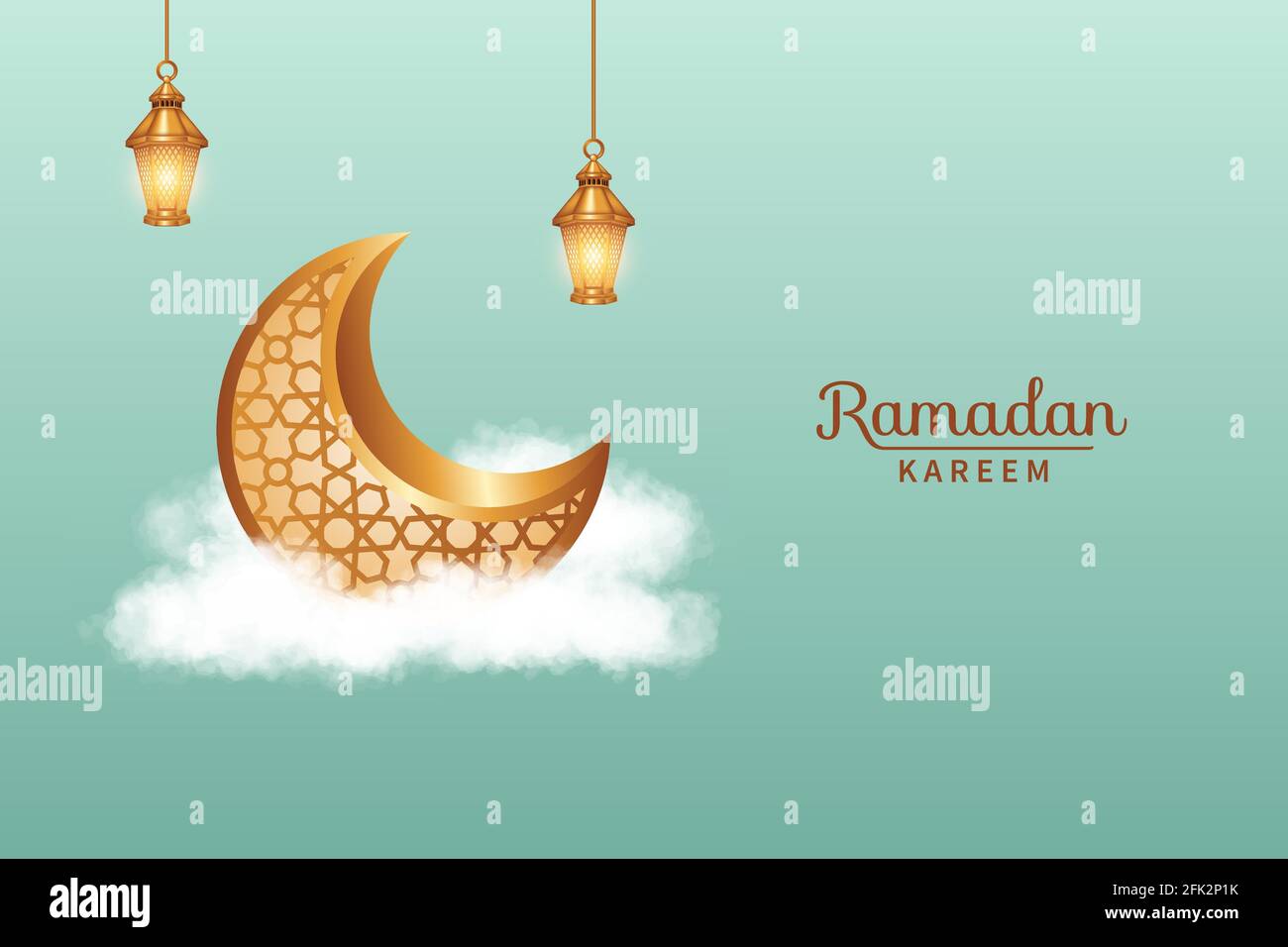Luxury Ramadan kareem with realistic clouds, 3d golden lantern and ...