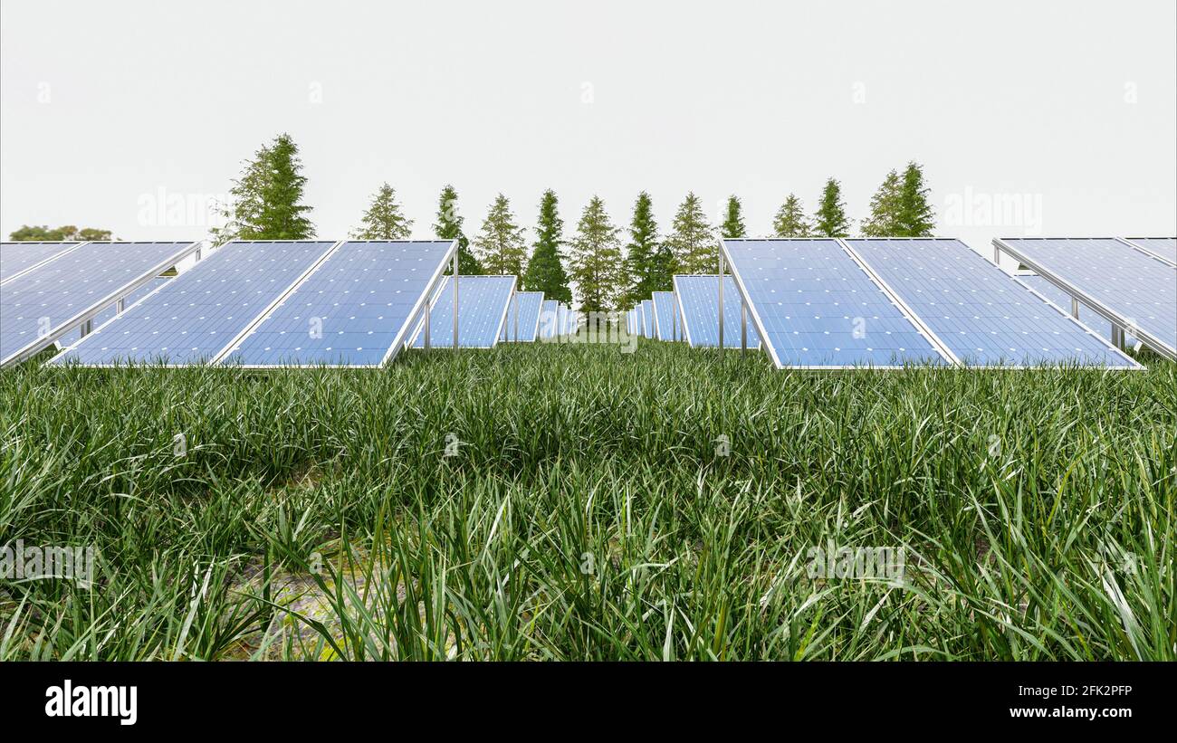 Solar power panel on sky background,3D rendering Stock Photo - Alamy